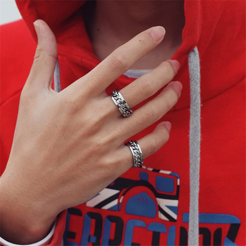 2Pcs Stainless Steel Anxiety Ring, Spinner Chain Thumb Beer Bar Opening Ring Set for Men Women BFF Gift Jeweley-Silver