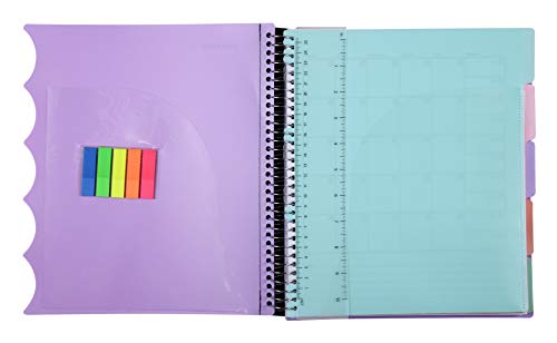 Mintra Office Durable PREMIUM Spiral Notebook, ((Lavender, 5 Subject (8.5in x 11in)) - Fabric Covered Coils, No Snags, College Ruled, Adjustable PocketDividers, Ruler, Organization, Student, School