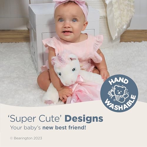 Bearington Baby Dreamer Snuggler, 15 Inch White and Pink Unicorn Plush Stuffed Animal Security Blanket Lovey for Babies