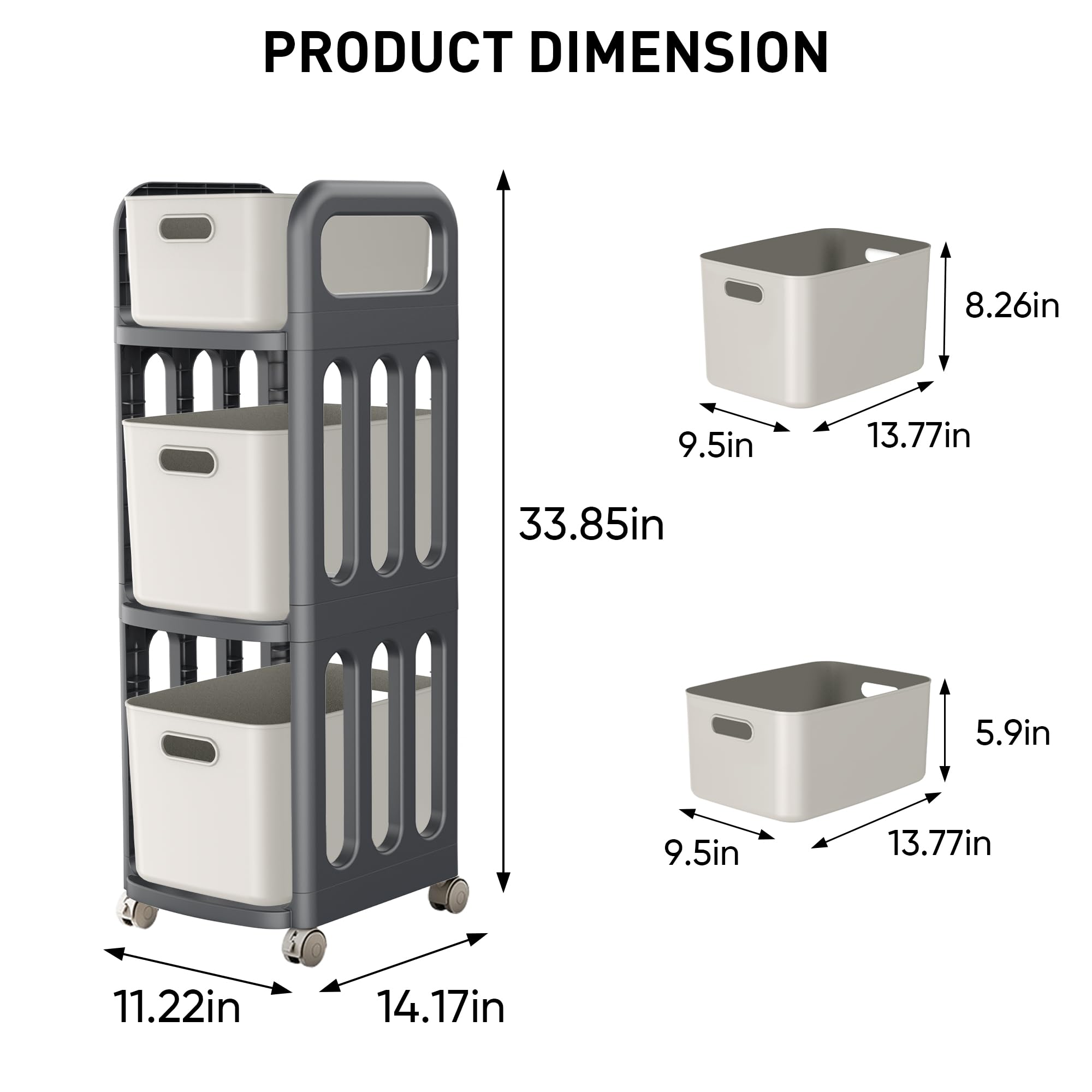 3-Drawer Storage Organizer Rolling Cart, 34β Tall Easy to Assemble Bathroom Organizers and Storage with Wheels, Vertical Storage Organizer Unit for Kitchen Bedroom Dorm Classroom Office