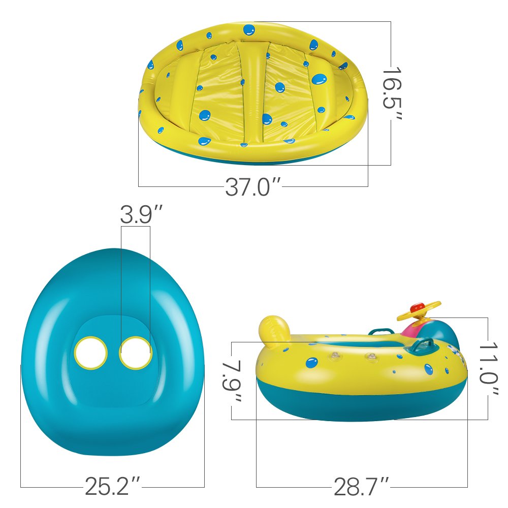 Baby Pool Float, Topist Baby Inflatable Swimming Ring with Adjustable Sun Shade CaBaby Pool Float, Rinopy Safety Seat for Age 6-36 Months Toddlers with Carry Bag