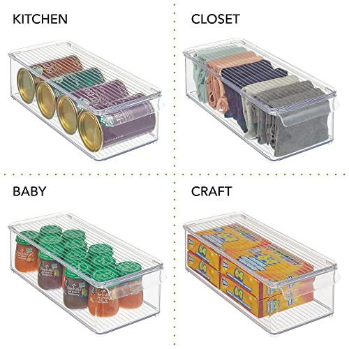 mDesign Slim Plastic Storage Organizer Bin with Handle and Lid for Bathroom Vanity - Hold Soap, Body Wash, Shampoo, Lotion, Conditioner, Hand Towels, Hair Accessories, Body Spray, Mouthwash - Clear