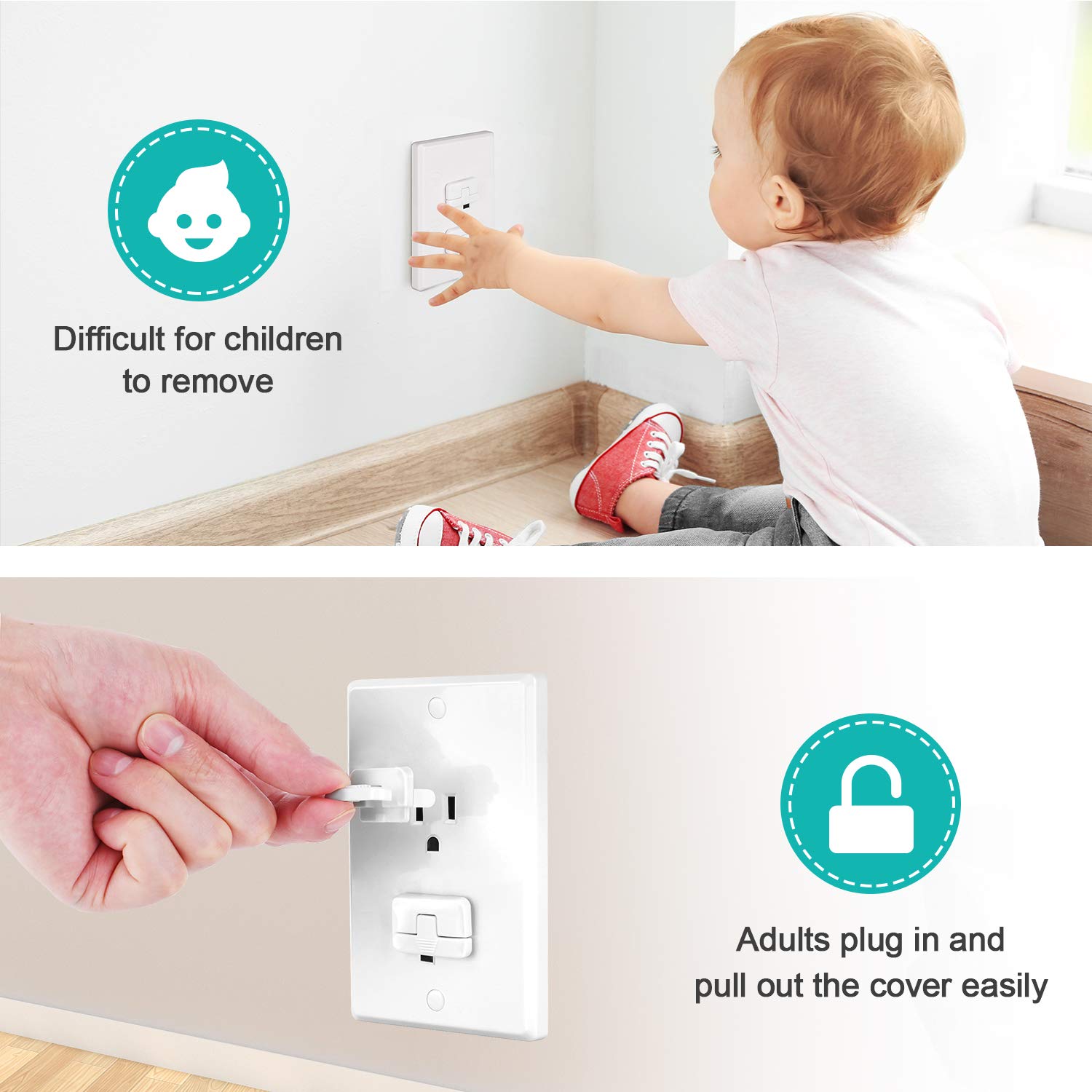 Outlet Covers Baby Proofing (40 Pack) with Hidden Pull Handle Outlet Plug Covers Prevent Electric Shock Hazard Outlet Protector Difficult for Kids to Remove Child Proof Outlet Covers