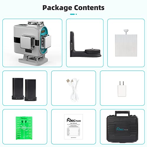 4D 16 Lines Self-Leveling Laser Level, DECTEAM 197Ft Green 4 x 360 Cross Line Tiling Floor Laser Levels, with 2 Li-ion Batteries, Type-C Charging Port, IP54, 360° Magnetic Bracket - DS04CG