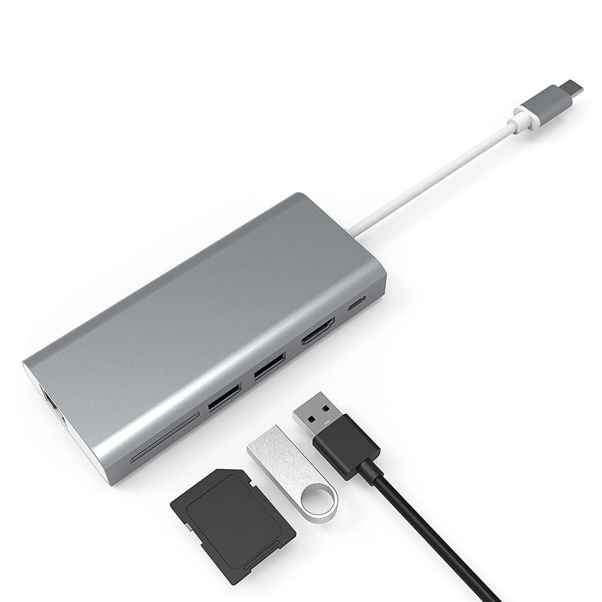 6 in 1 Type-C Hub Docking Station Adapter with 2* USB3.0/ SD Card Reader/ HD/ RJ45 Port/ PD Fast Charging