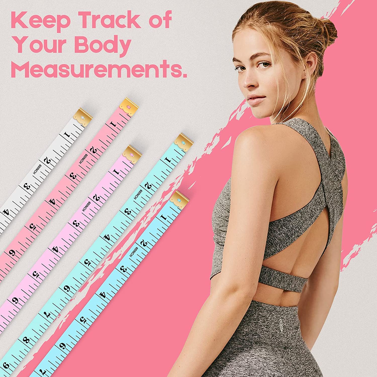 Tape Measure, iBayam Soft Ruler Measuring Tape for Body Weight Loss Fabric Sewing Tailor Cloth Vinyl Measurement Craft Supplies, 60-Inch Double Scale Ruler, 2-Pack White, Blue