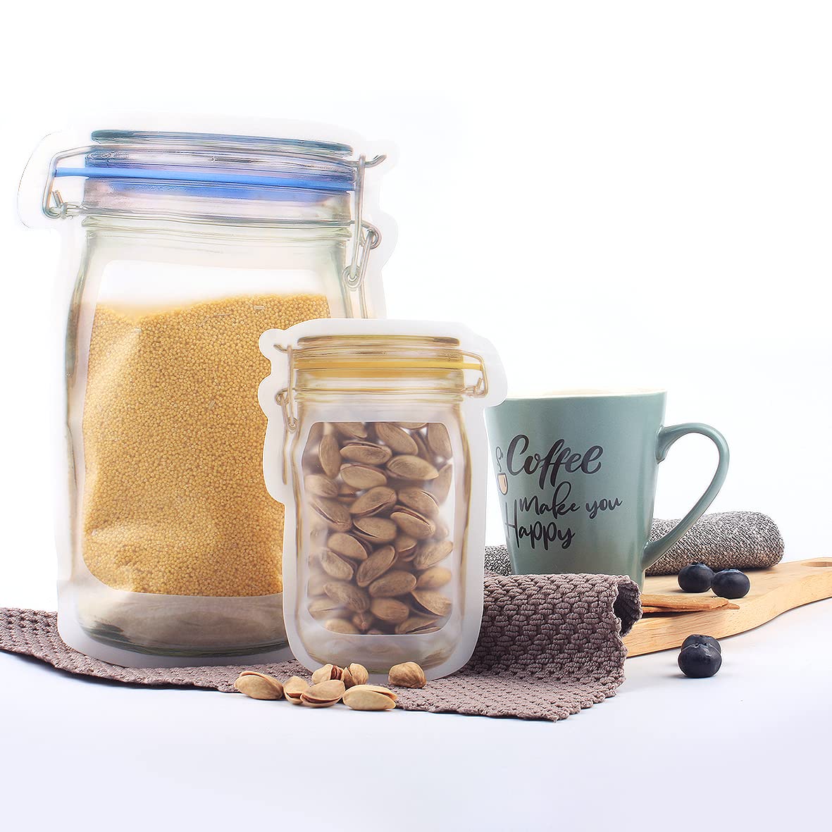 30Pcs Mason Jar Ziplock Bags-Size:15 * 9.5cm- Reusable Airtight Seal Food Storage Bags for Kitchen,Camping,Travel By Amber&Sean(Small)