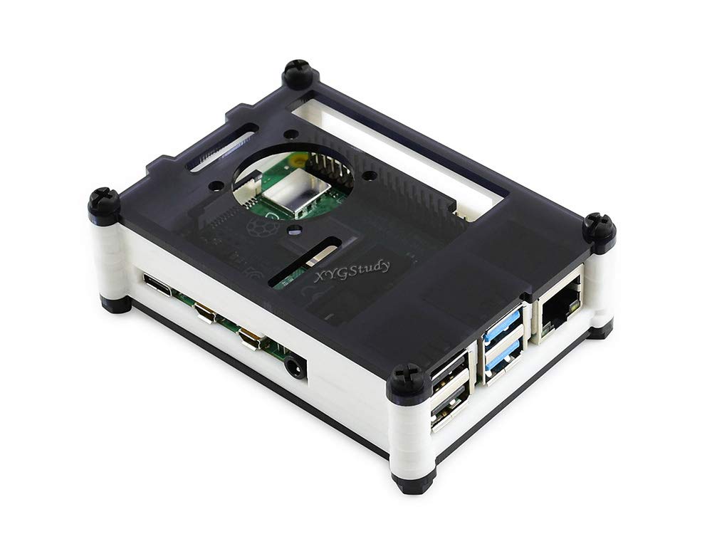 XYGStudy Black/White Acrylic Fully Protection Cover Case for Raspberry Pi 4 Model B, with Cooling Fan (PI4-CASE-B)