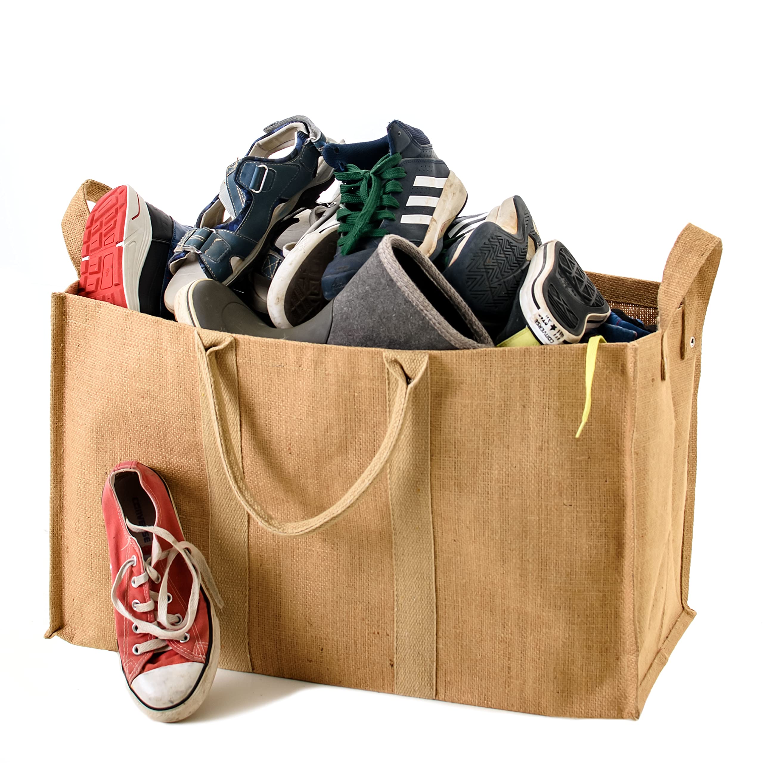Utility Storage Tote Bag With Four Handles | Heavy Duty | Extra Large | 23’’L, 11’W, 13,5’’H’ Style-3 Natural Jute