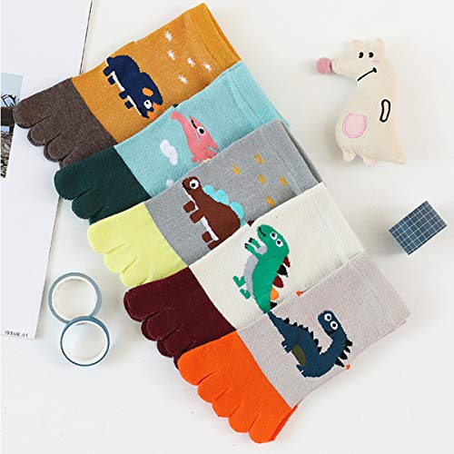 Petyoung 5 Pair Kids Toe Socks, Cartoon Five Finger Crew Ankle Sock Breathable Running Toe Socks for 0-10Y Boys and Girls