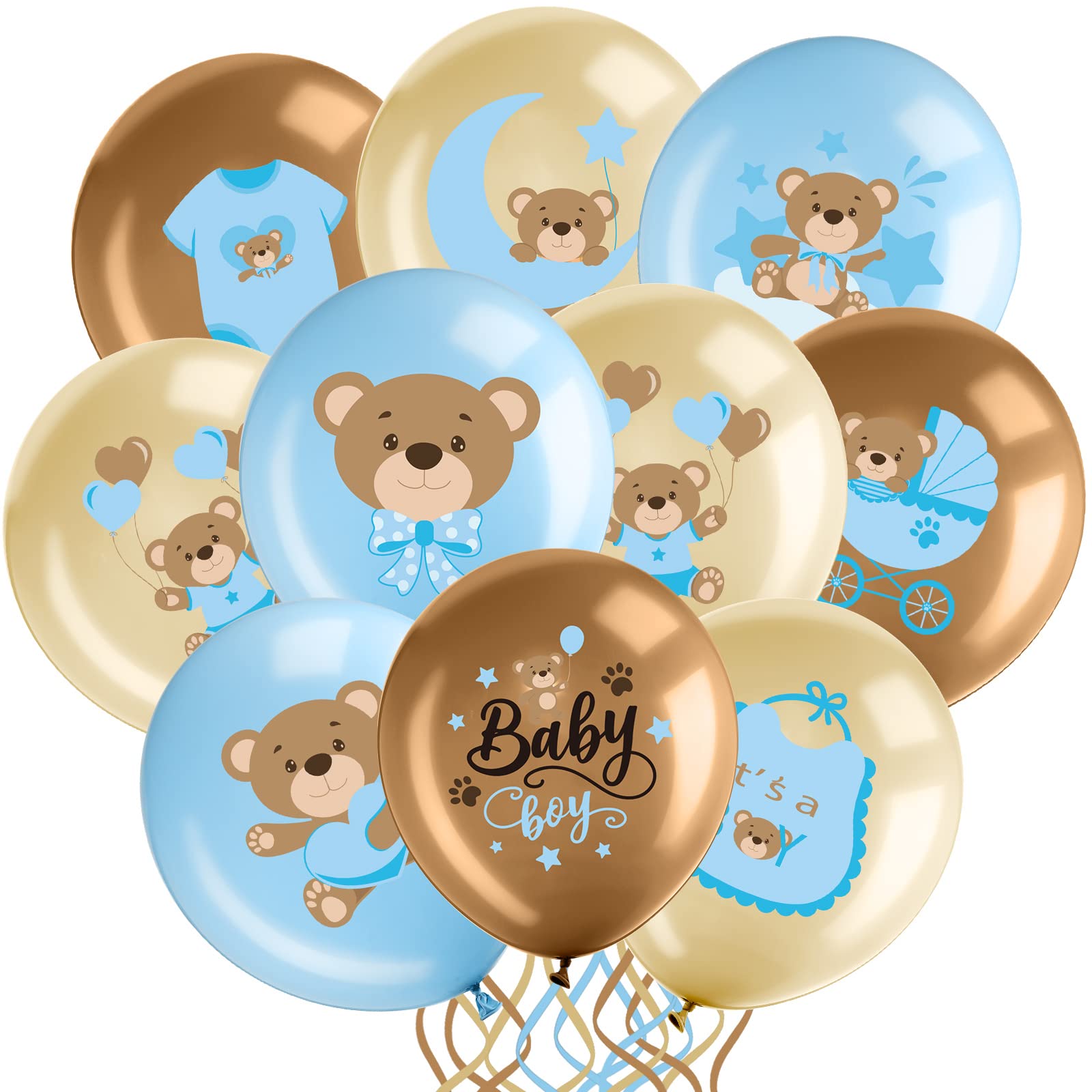 36 Pcs Bear Baby Balloons Latex Bear Balloons Blue Brown Bear Balloons We Can Bearly Wait Balloons Bear Party Decorations for Memorable Baby Shower Gender Reveal, Birthday Party Supplies