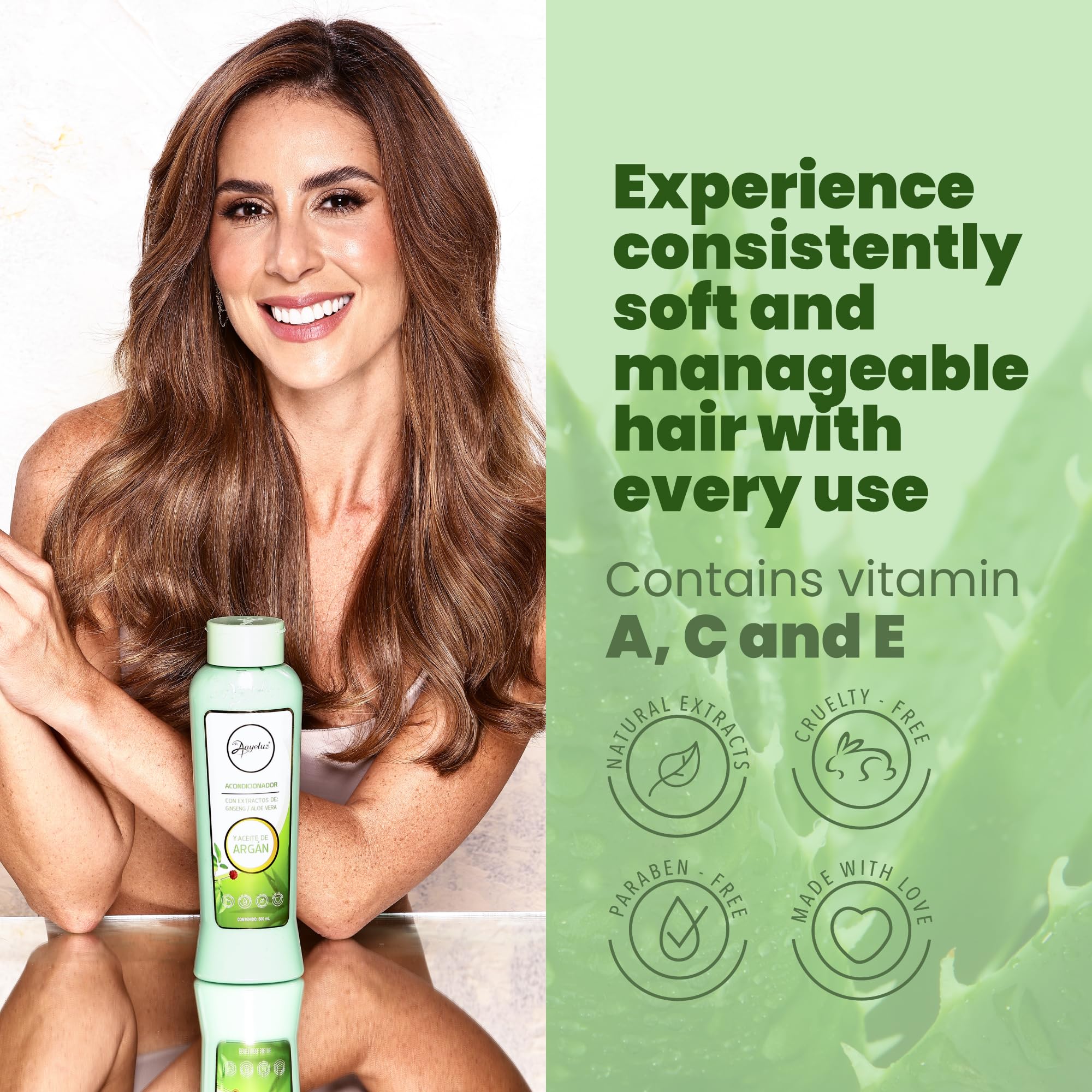 Anyeluz Aloe Vera Conditioner, Enhances Hair Condition Leaving it Silky, Revitalized, and Easy to Comb, Recommended for All Hair Types