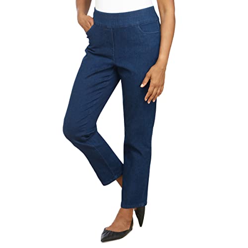 Alfred Dunner Womens Petite Super Stretch Mid-Rise Short Length Pant, Dark Denim, 6P