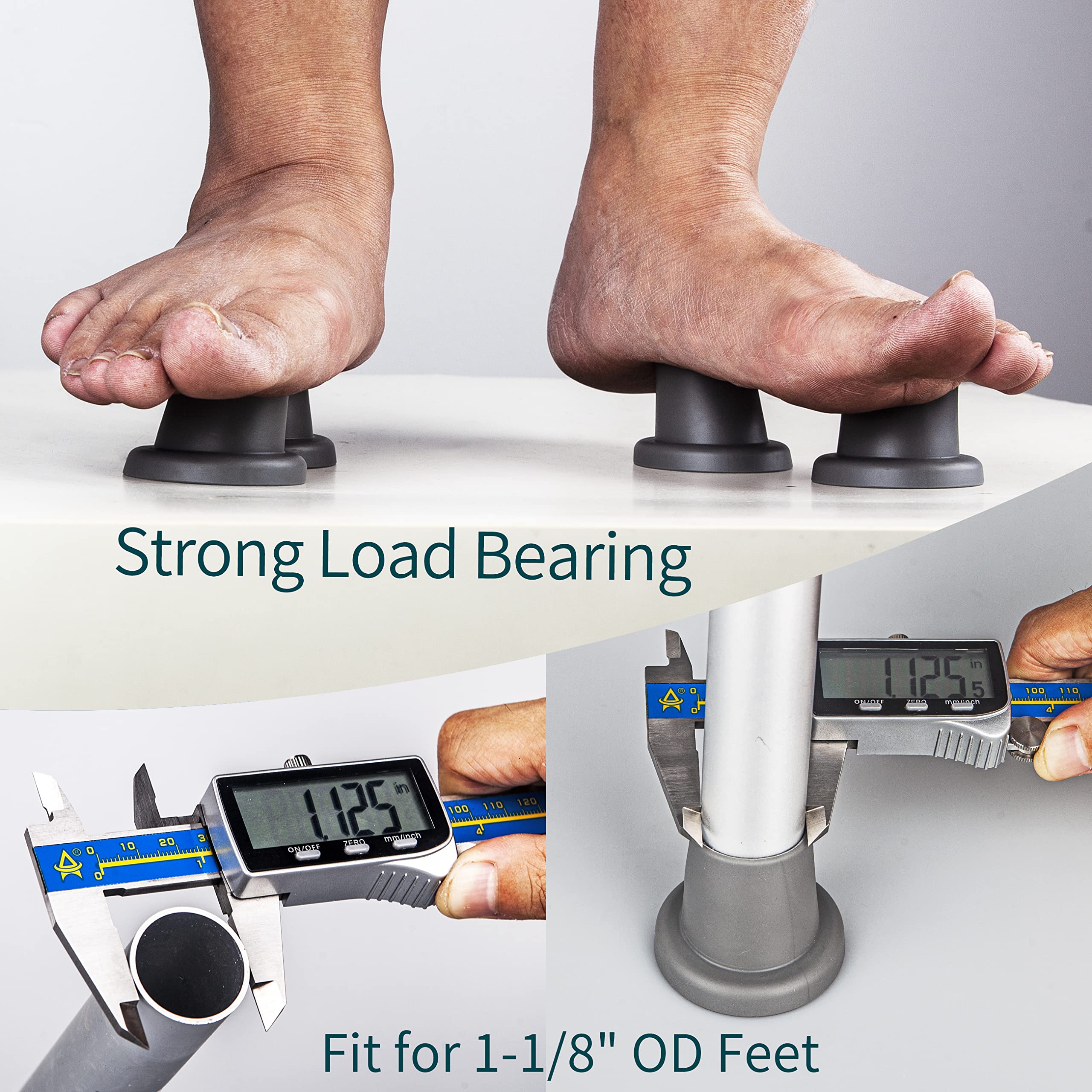 4 PCS Rubber Replacement Feet for Bath Chair Shower Seat 1-1/8" I.D Slope Feet Pad for Transfer Bench Shower Chair Bath Stools, Waterproof Non Slip Suction Cup Feet, Metal Insert Reinforced