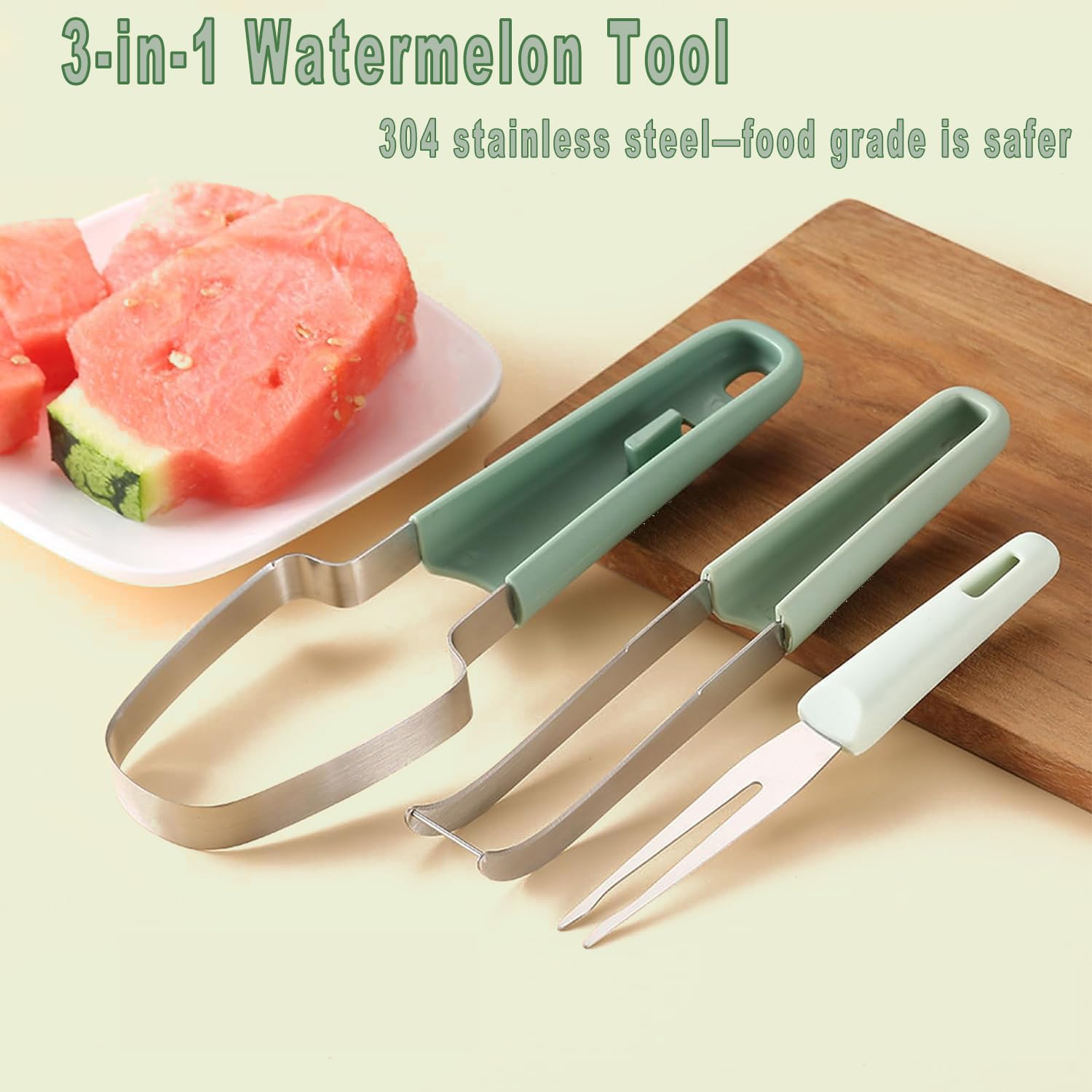 3-in-1Watermelon Cutter Slicer,Watermelon Cutter Slicer Tool,Stainless Steel Watermelon Slicer Cutter,Portable Fruit Cutter Set for Home,for Camping, Encourages Kids' Hands-On Skills,1pcs.