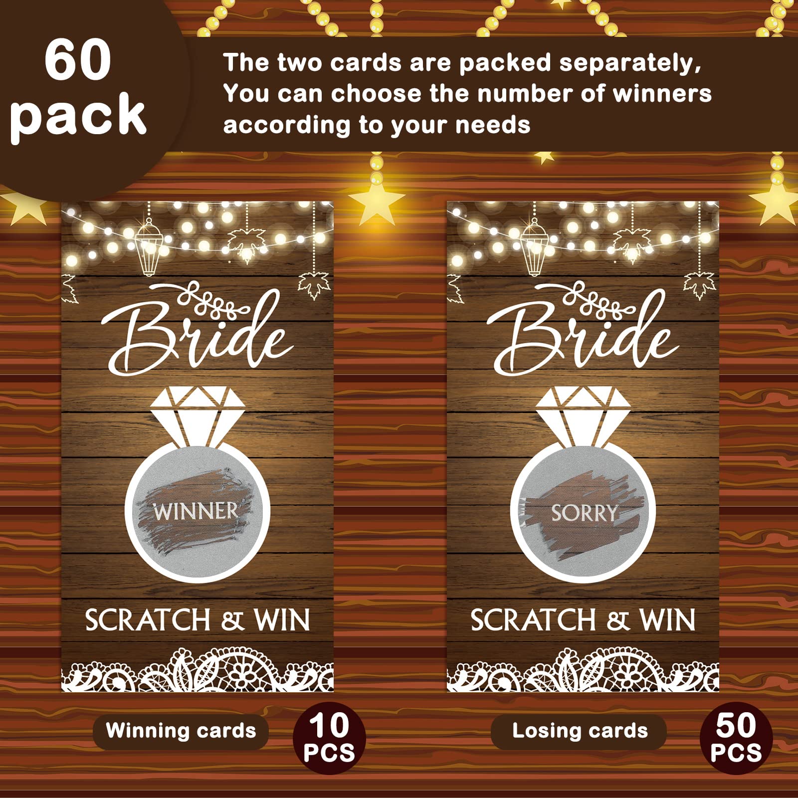 60 Sheets Rustic Bridal Shower Scratch off Game Wedding Games, Bridal Shower Scratch off Cards, Scratch off Winner Tickets Lottery Raffle Tickets Wedding Shower Ideas for Guest Party Favors Prize Gift