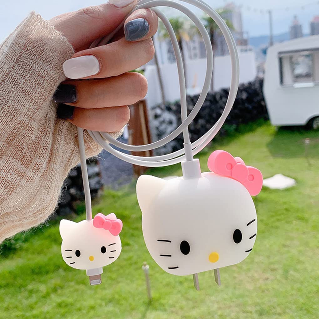 3D Protective Case for iPhone 20W USB-C Power Adapter Charger USB Lightning Cable, Cute Cartoon Series Soft Silicone Fast Lightning Chargers Cable Protective Cover for iPhone Charger (White Cat)