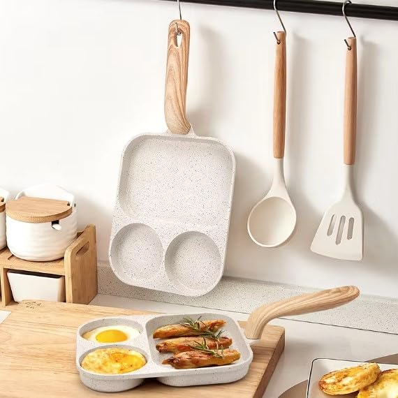 3-in-Divided Frying Pan for Cooking β sarten 3 en 1 antiadherente, Square Egg Pan, One Egg Frying Pan, Section Skillet, 3 in 1 pan for cooking