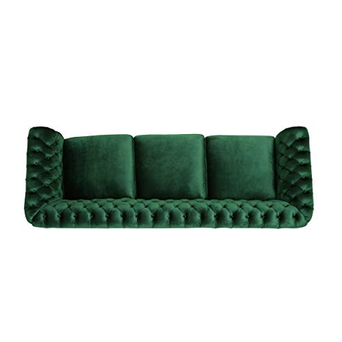Great Deal Furniture Vita Chesterfield Tufted Jewel Toned Velvet Sofa with Scroll Arms, Emerald