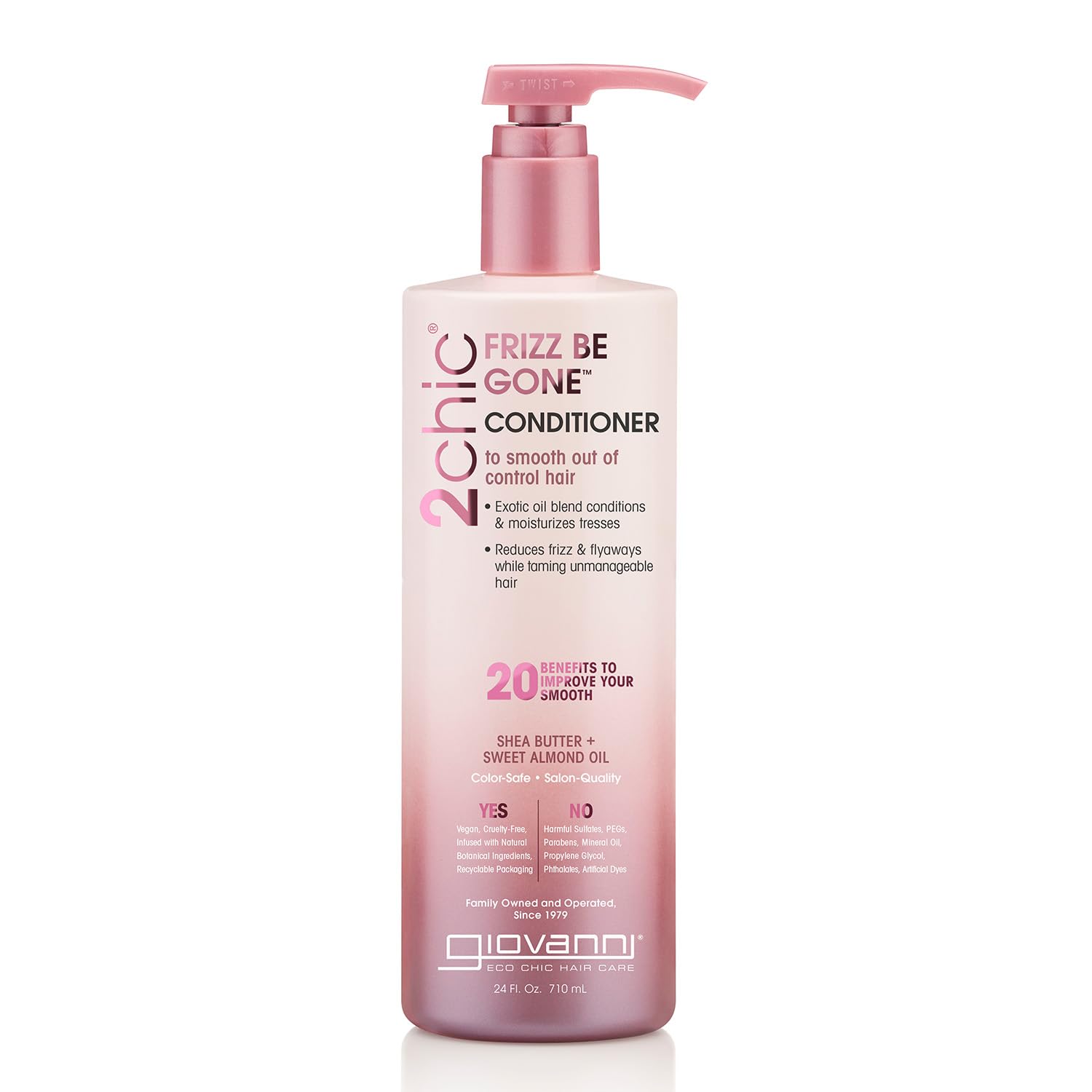 GIOVANNI 2chic Frizz Be Gone Conditioner - Anti-Frizz Natural Hair Smoothing Formula with Shea Butter & Sweet Almond Oil, Macadamia, Paraben Free, Color Safe - 24 oz