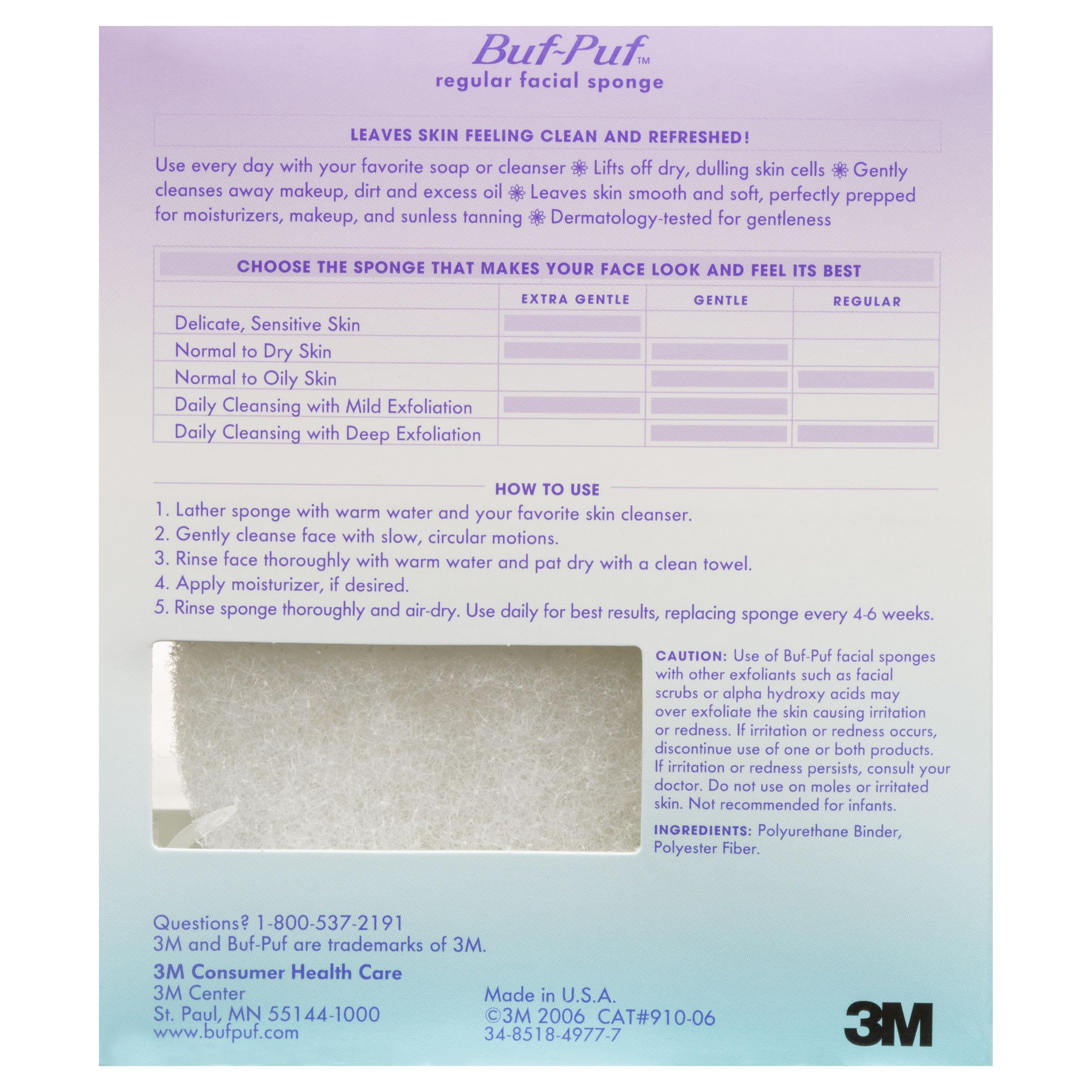 Buf-Puf Facial Sponge, Dermatologist Developed, Removes Deep Down Dirt & Makeup That Causes Breakouts and Blackheads, Reusable, Exfoliating, White, 4 Count