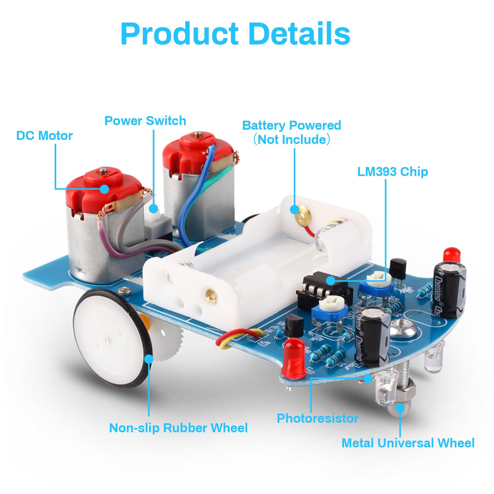 2 Pack, Practice Learning Kit Smart Car Soldering Project Kits Line Following Robot Kids DIY Electronics Education School Competition