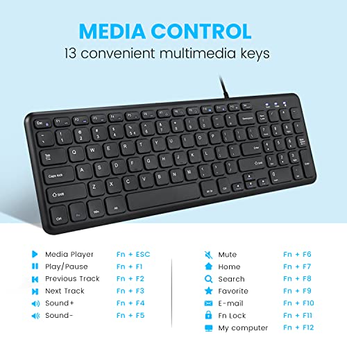 Perixx PERIBOARD-213U Wired Silent USB Scissor Keyboard - 14.45x4.76x0.70 Inches Compact Design with Number Pad - Black - US English (PB-213BUS-11738)