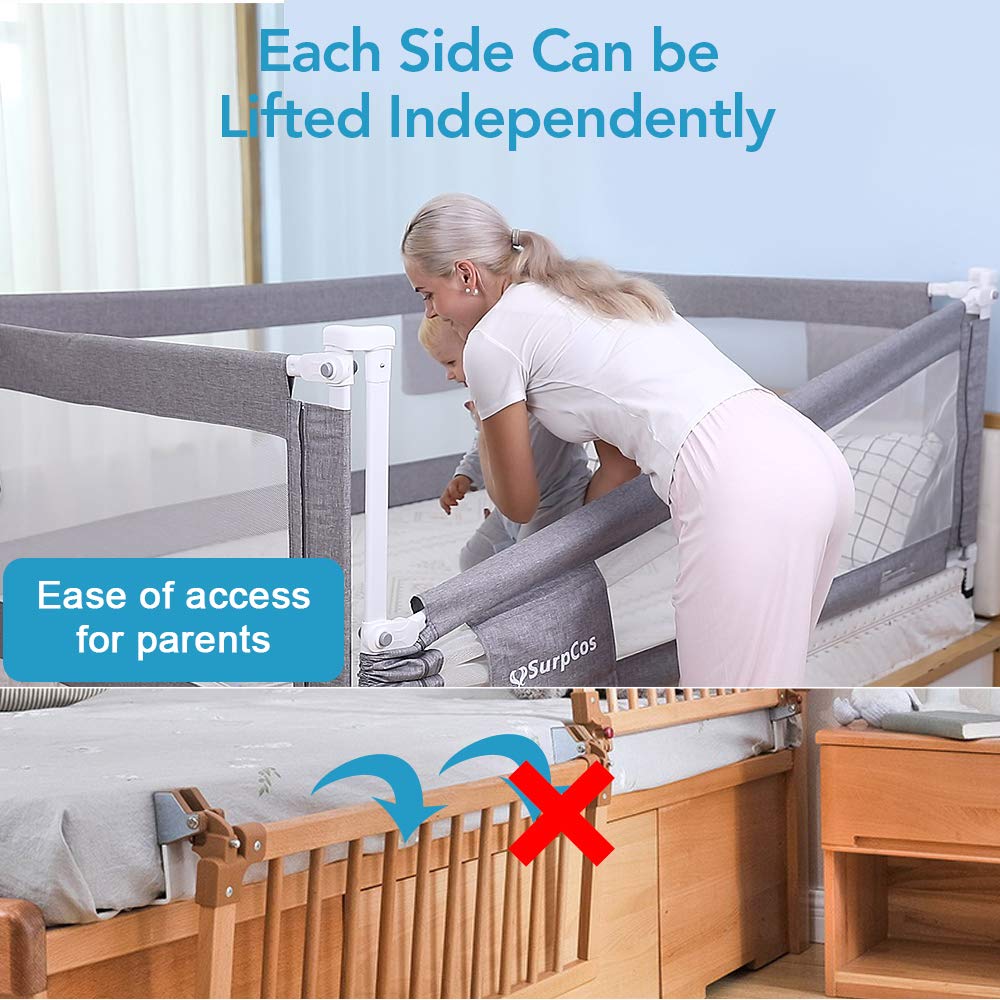 SURPCOS Bed Rails for Toddlers -New Upgraded Extra Long Bed Guardrail for Kids Great Fit for Twin, Double, Full-Size Queen & King Mattress (One Side 78.7 x 26 Inch, Buck)