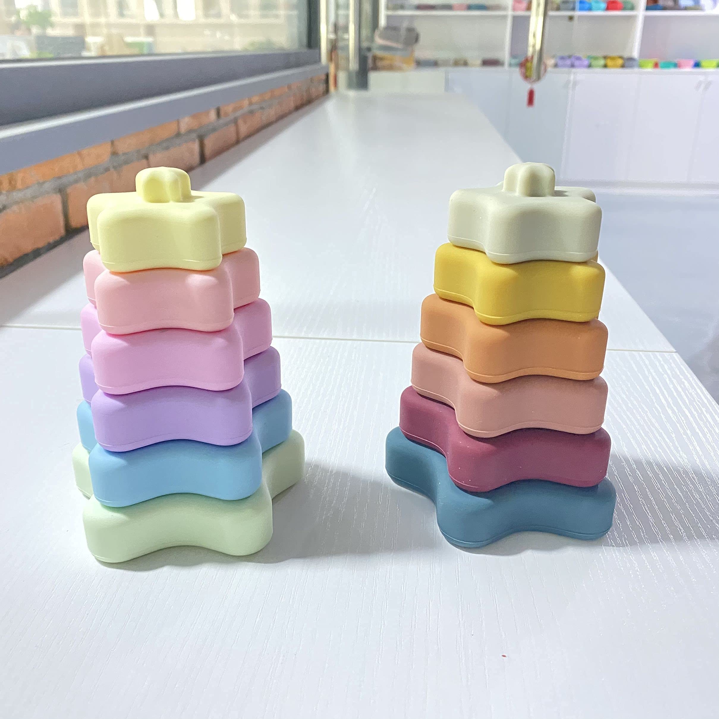 Baby Step Silicone Baby Stacking Rings - Teething Rings Toy, Star Shaped Soft Sensory teether, Early Developmental Educational Baby Travel Toy 6 Pieces Portable Montessori Toys