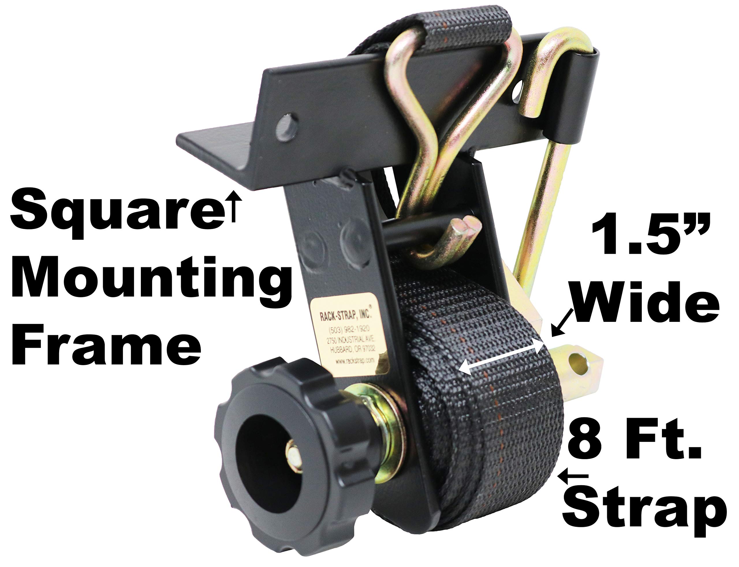 2 Pack, Rack-Strap Ladder Rack Tie-Downs, Right Angle Mounting Bracket, RS1K Black Right Angle Mounting Bracket, Bolt Mounting Hardware Included, 8 Ft Black Strap