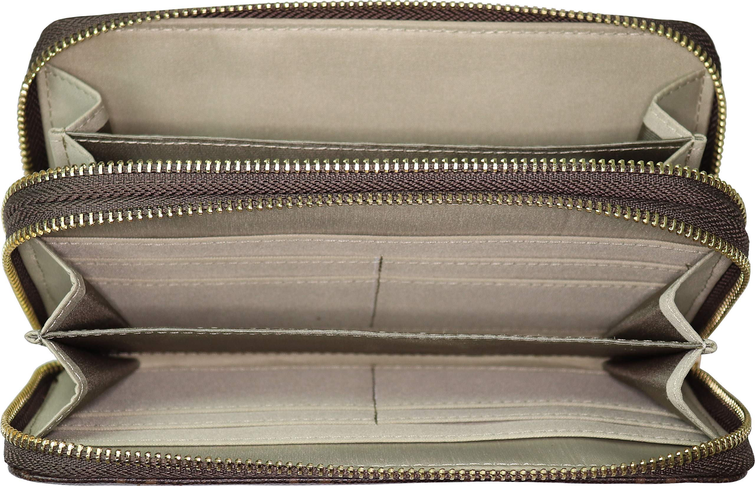 B BRENTANO Vegan Double-Zipper Wallet Clutch with Removable Wrist Strap (MB - Brown)
