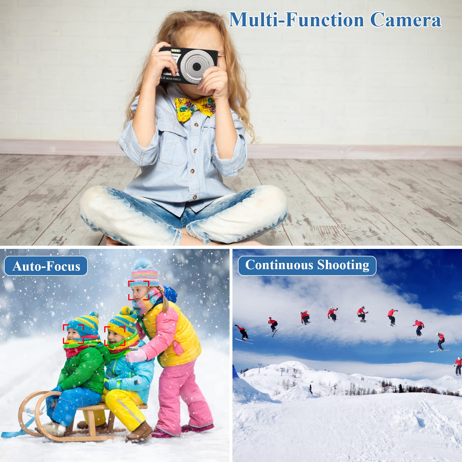 4K Digital Camera 48MP Compact Camera Autofocus 16X Digital Zoom Portable Camera for Boys, Girls,Adult,Beginners (with 32GB SD Card and 2 Batteries)