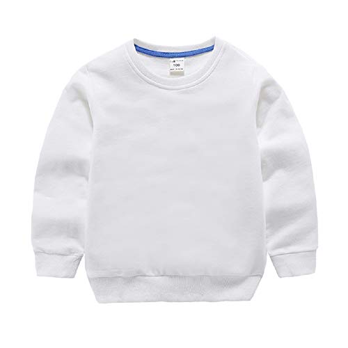 Girls Boys Solid Sweatshirt Kids Long Sleeve Cotton Thin Pullover Toddler Baby Tops Blouse 1-8 Years (White, 3T)