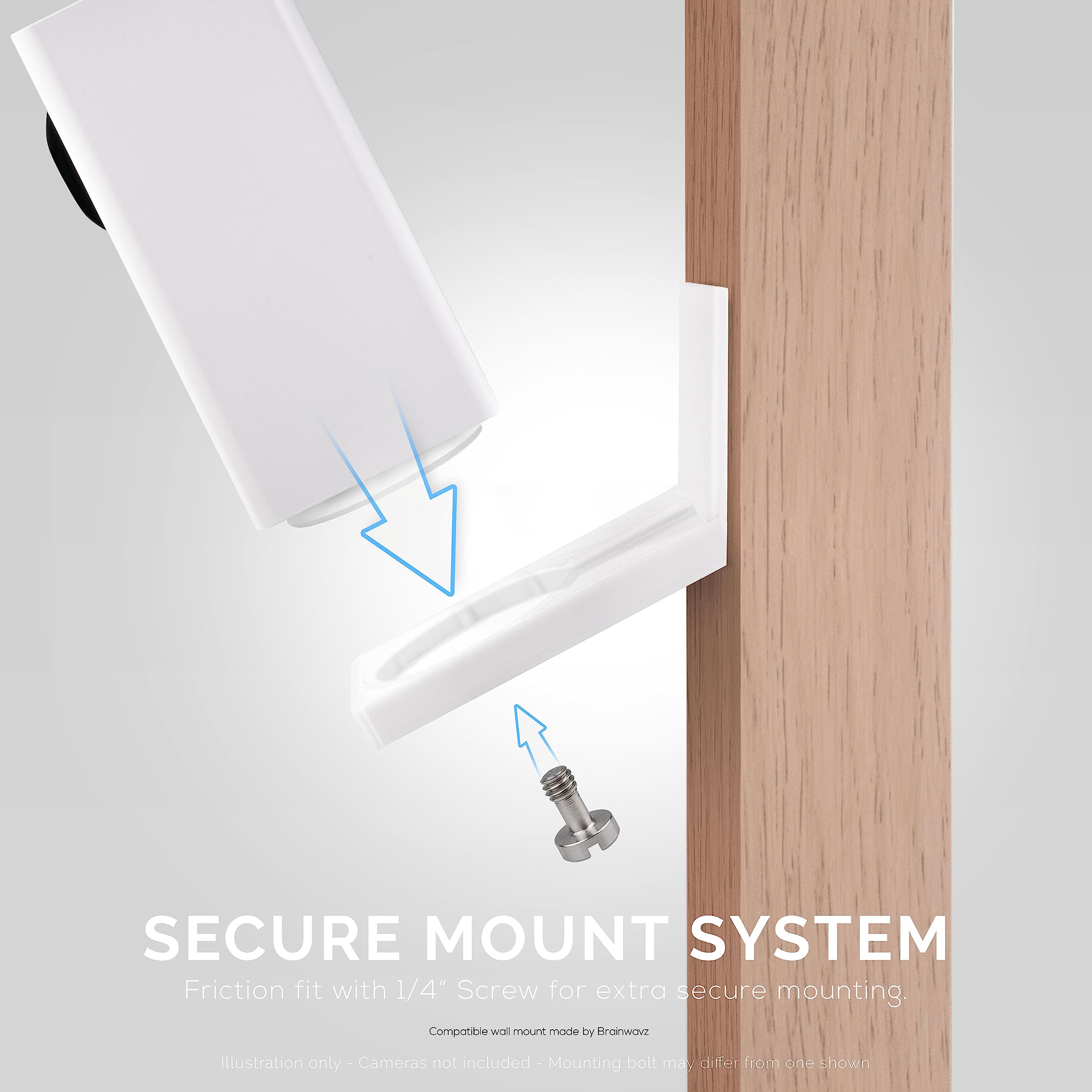 Screwless Tilted Wall Mount Kit Compatible with Wyze Cam Pan, VHB Stick On, Full Tilt & Pan Function, No Mess, No Drilling, Strong Adheasive Mount, Angled Down White by Brainwavz