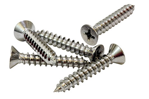 Bolt Dropper 8 x 1-1/4"'' Chrome Coated Stainless Flat Head Phillips Wood Screw, (25 Pack), 18-8 (304) Corrosion Resistant