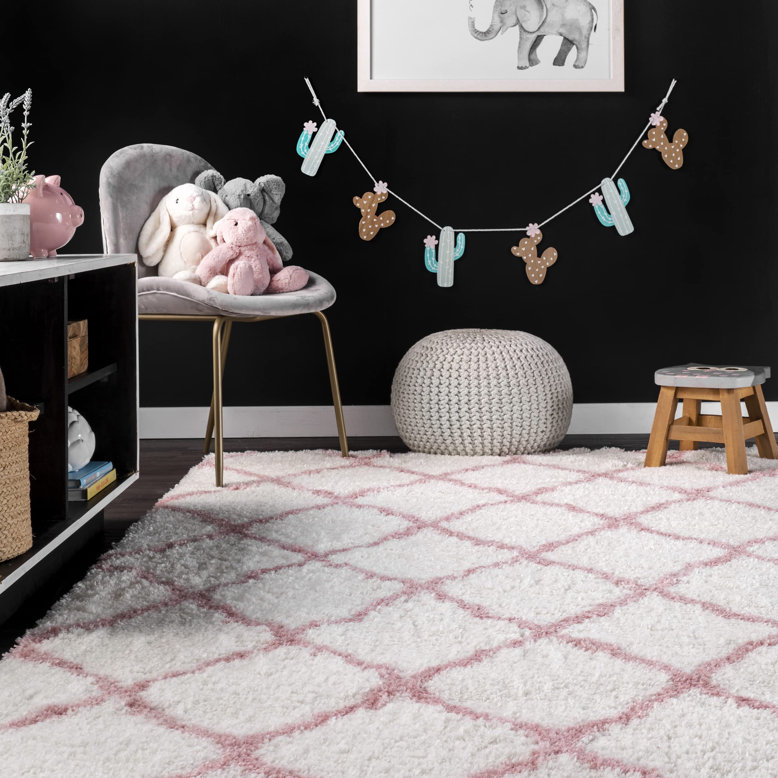 nuLOOM Nelda Trellis Kids Shag Runner Rug, 2' 8" x 8', Baby Pink