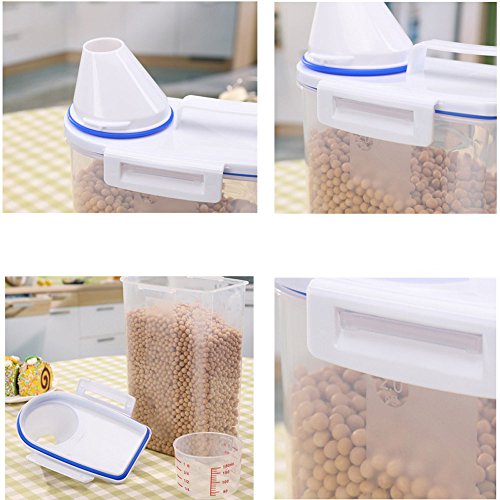 Airtight Food Storage Container with Lids, Cereal Dispenser Rice Bin, Clear Plastic Storage Box with Airtight Design Measuring Cup Pour Spout, for Kitchen Flour Rice Sugar, Keeps Food Fresh Dry, 2L