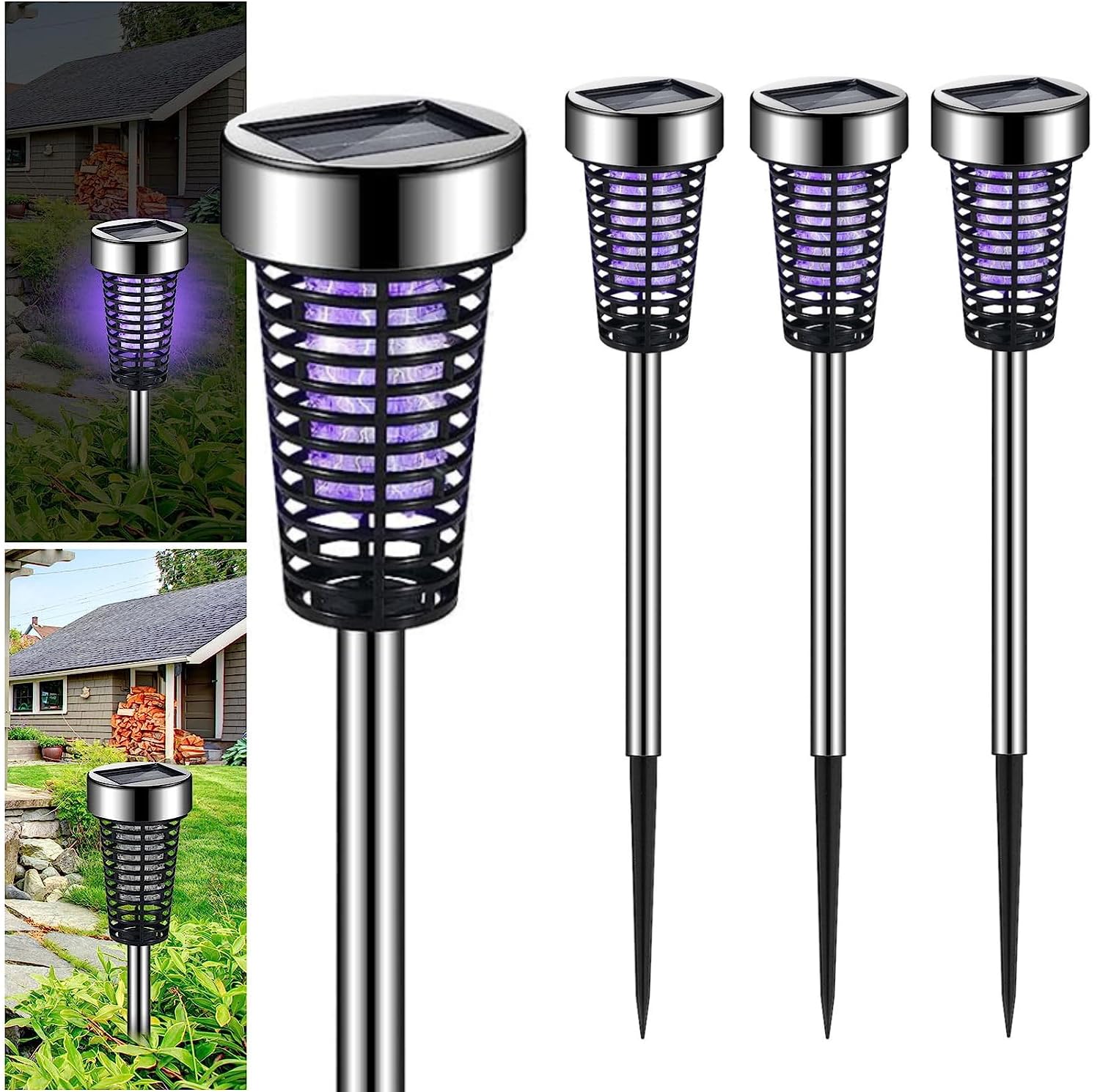 2024 Solar Bug Zapper Outdoor Mosquito Repellent for Patio Yard Garden Farm, Waterproof Bug Lights for Outside, Professional Mosquito Killer for Bug Gnat Fly Small Flying Insect, 4 Pack
