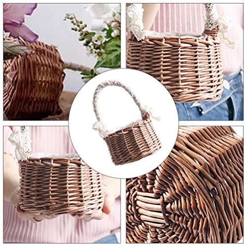 Cabilock Flower Girl Baskets Wicker Woven Basket Willow Basket Picnic Basket Woven Eggs Candy Basket Flower Basket Cookie Gift Box Bags Rattan Woven Storage Bin for Easter Birthday
