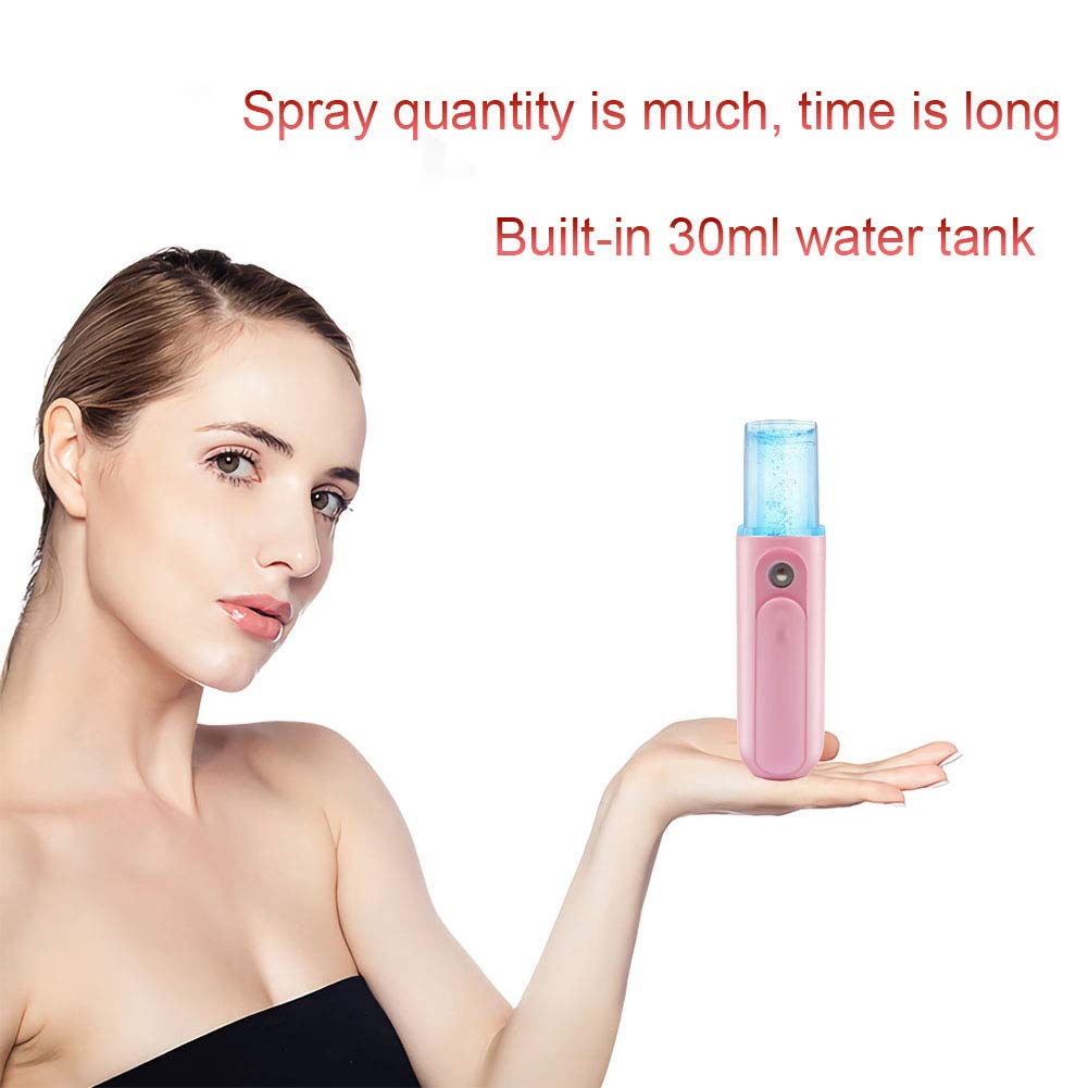 Nano Facial Mister, Portable Mini Cool Mist Facial Steamer Moisturizing Hydrating Face Sprayer for Skin Care, Makeup, Cleaning Pores,Eyelash Extensions,Summer Cool (Pink)