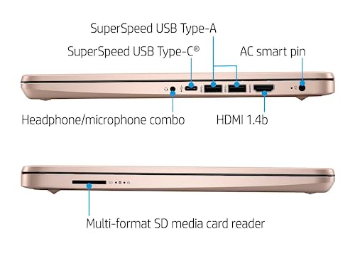 2023 Newest HP Laptops for College Student & Business, 14'' HD Computer, Intel Celeron N4120(4-core), up to 2.60 GHz, 16GB RAM, 576GB(64GB SSD+512GB Card), HDMI, Rose Gold, Windows 11, ROKC HDMI Cable