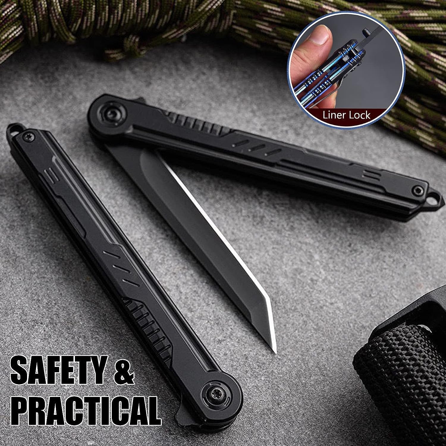 WFJ Folding Pocket Knife for Men with Clip, EDC Knives with Tanto Blade, Slim Gentleman's Knife for Outdoor Camping Hiking, Foldable Box Cutter Black