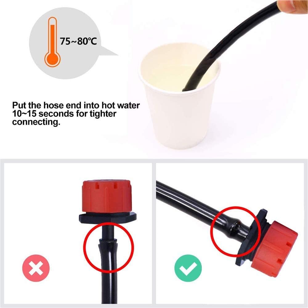 Kalolary 200Pcs Adjustable Drip Irrigation Emitters, 1/4Inch Adjustable Micro Drip Irrigation System Watering Sprinklers Anti-Clogging Emitter Dripper Red Garden Supplies