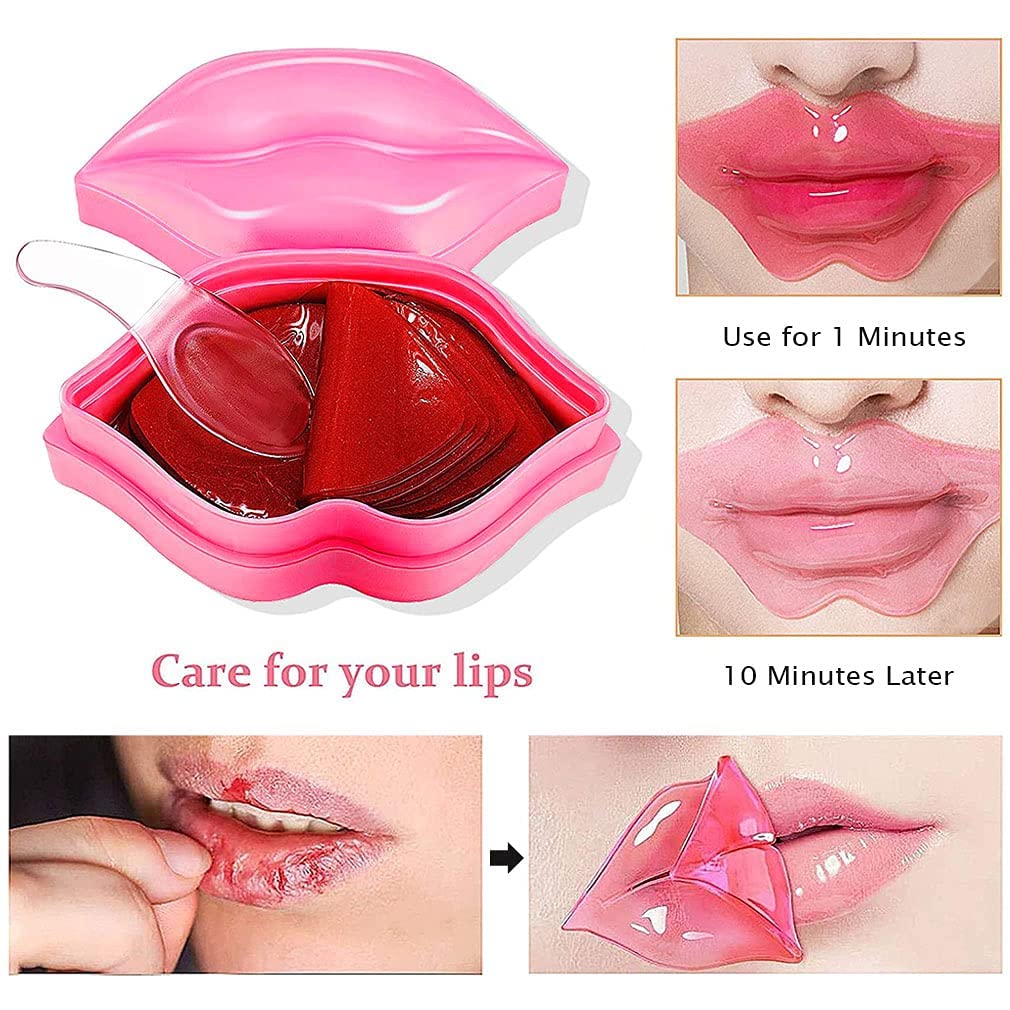 20Pcs Moisturizing/Plumping Lip Mask, Restores Moisture Mask for Dry Lips and Lines Overnight Care, Gel Treatment Masks (Pink)