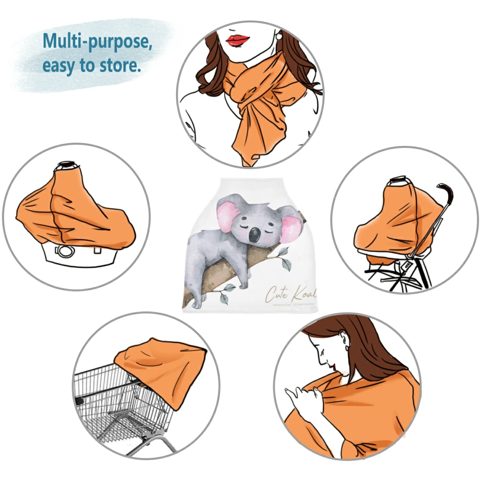 Nursing Cover Breastfeeding Scarf Cartoon Cute Koala - Baby Car Seat Covers, Infant Stroller Cover, Carseat Canopy(801e)