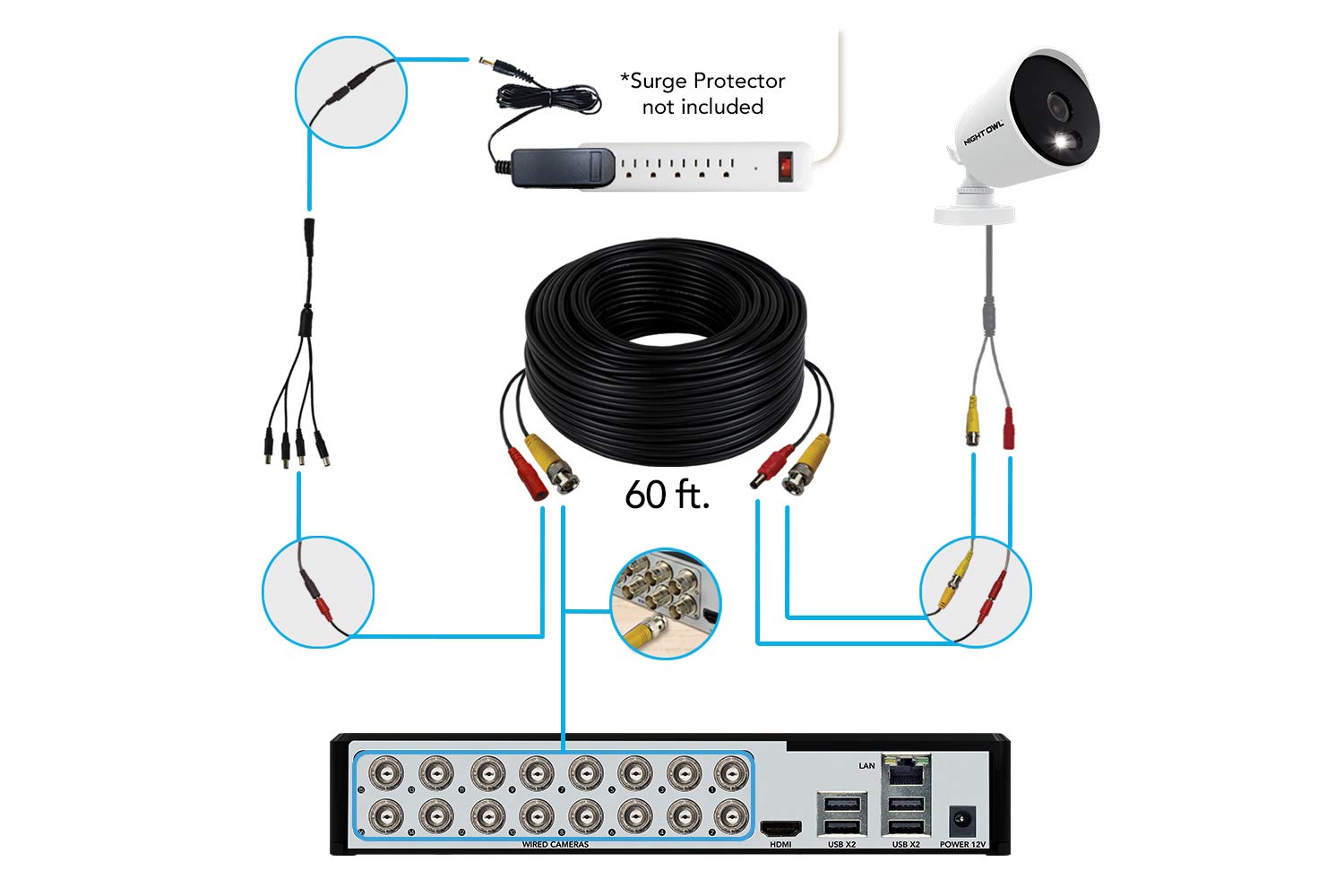 Night Owl CCTV Video Home Security Camera System with 4 Wired 1080p HD Indoor/Outdoor Cameras with Night Vision (Expandable up to a Total of 16 Wired Cameras) and 1TB Hard Drive