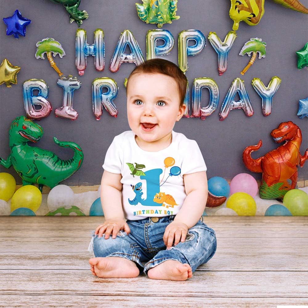 Dinosaur 1st Birthday Party T-Shirt - Toddler White Cotton Tee, Baby Boys Gift