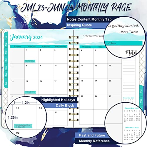 2023-2024 Planner - Academic Planner 2023-2024, July 2023 to June 2024, Weekly and Monthly Planner 2023-2024, 8.4" x 6.3", Hardcover with Back Pocket + Thick Paper + Twin-Wire Binding - Waterink