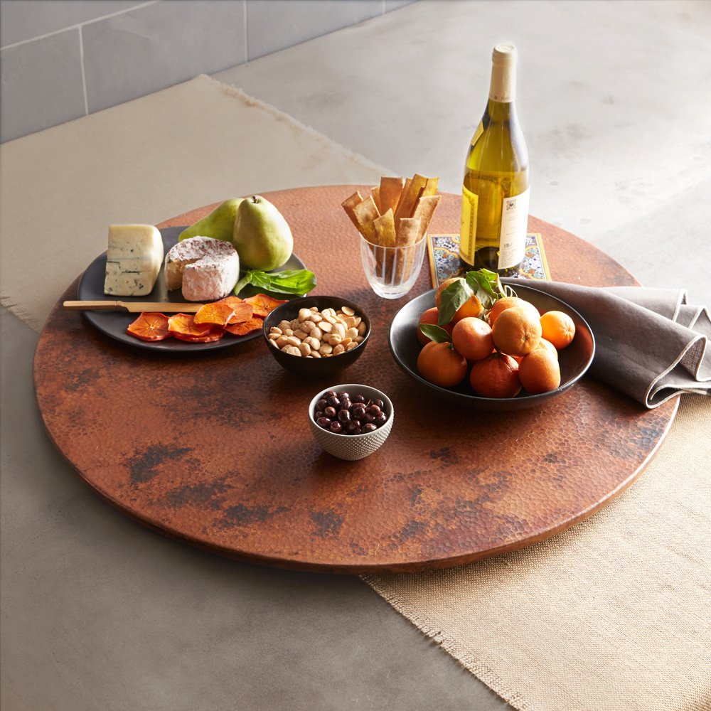 36" X-Large Hand-Hammered Tempered Copper Lazy Susan