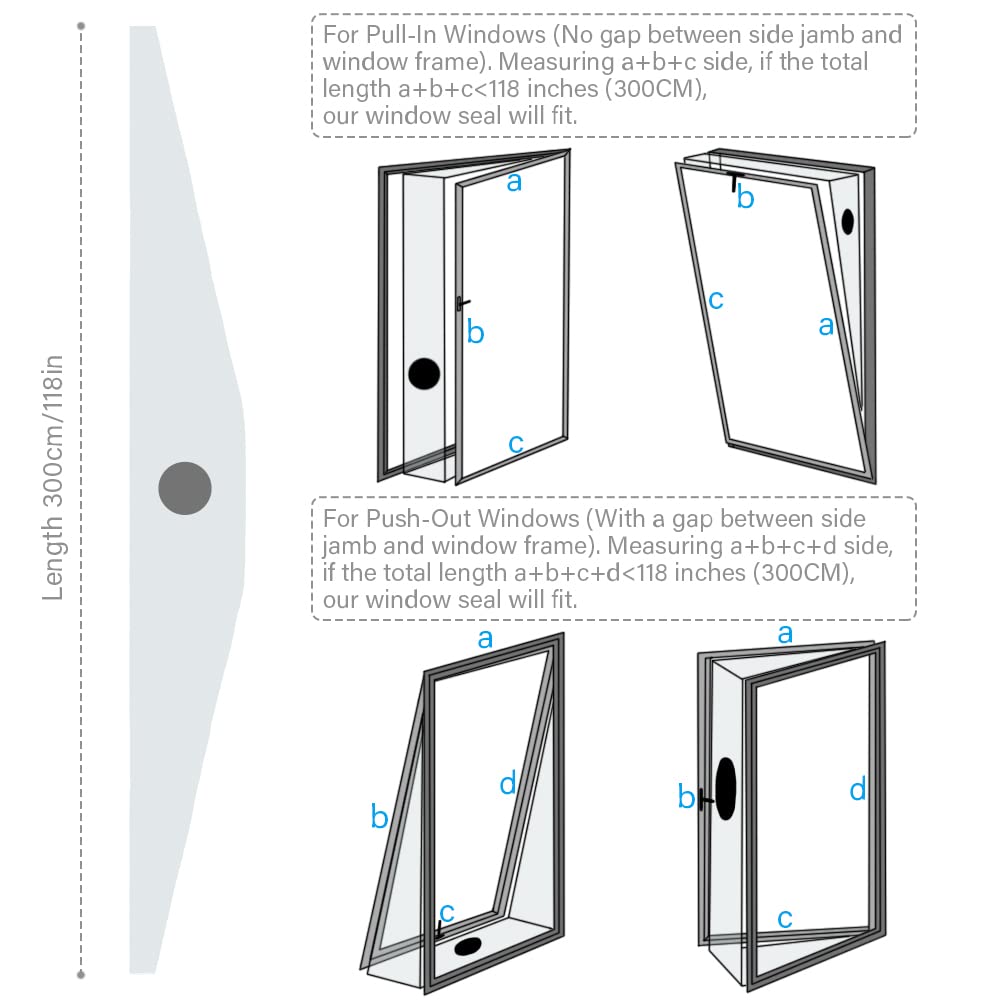 BEWAVE Portable AC Window Seal, Universal Window Seal for Portable Air Conditioner, Window Vent Kit with Shrink Rope and Adhesive Fastener for Casement Window, 118Inch/300CM